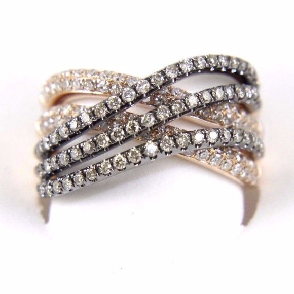 Jewelry | Criss Cross Diamond Bridge Ring Band 14k Rg 126ct | Poshmark